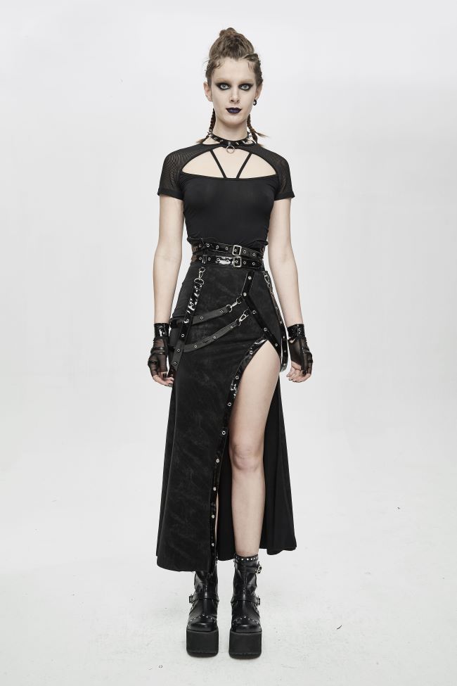 Cyberpunk Black High Slit Gothic Skirt | Devil Fashion SKT101 – OtherWorld Fashion