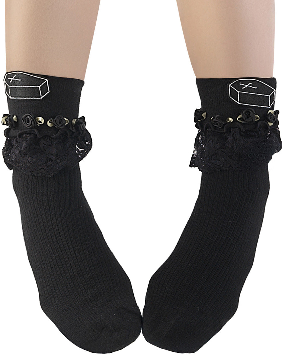 Black Coffin Embroidered Socks - Demonia DH-101 – OtherWorld Fashion